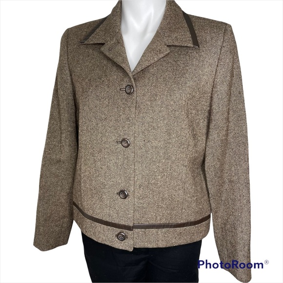 Pendleton | Jackets & Coats | Pendleton Tweed Leather Trim Blazer ...